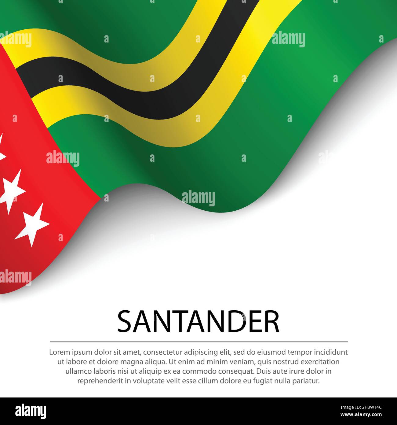Waving flag of Santander is a region of Colombia on white background ...
