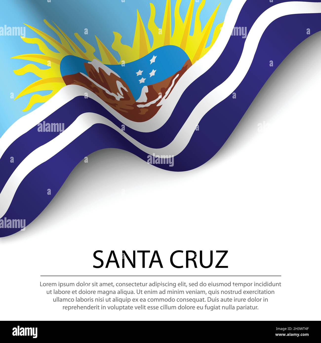 Waving flag of Santa Cruz is a region of Argentina on white background ...