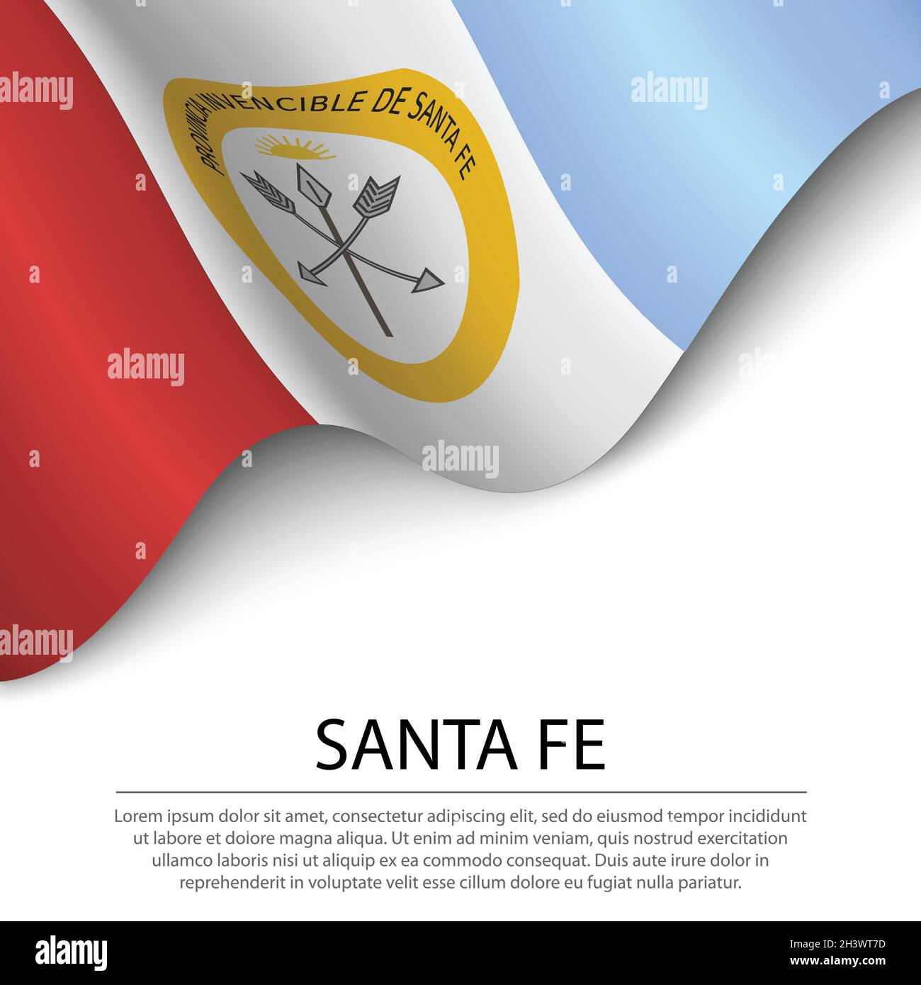 Waving flag of Santa Fe is a region of Argentina on white background ...