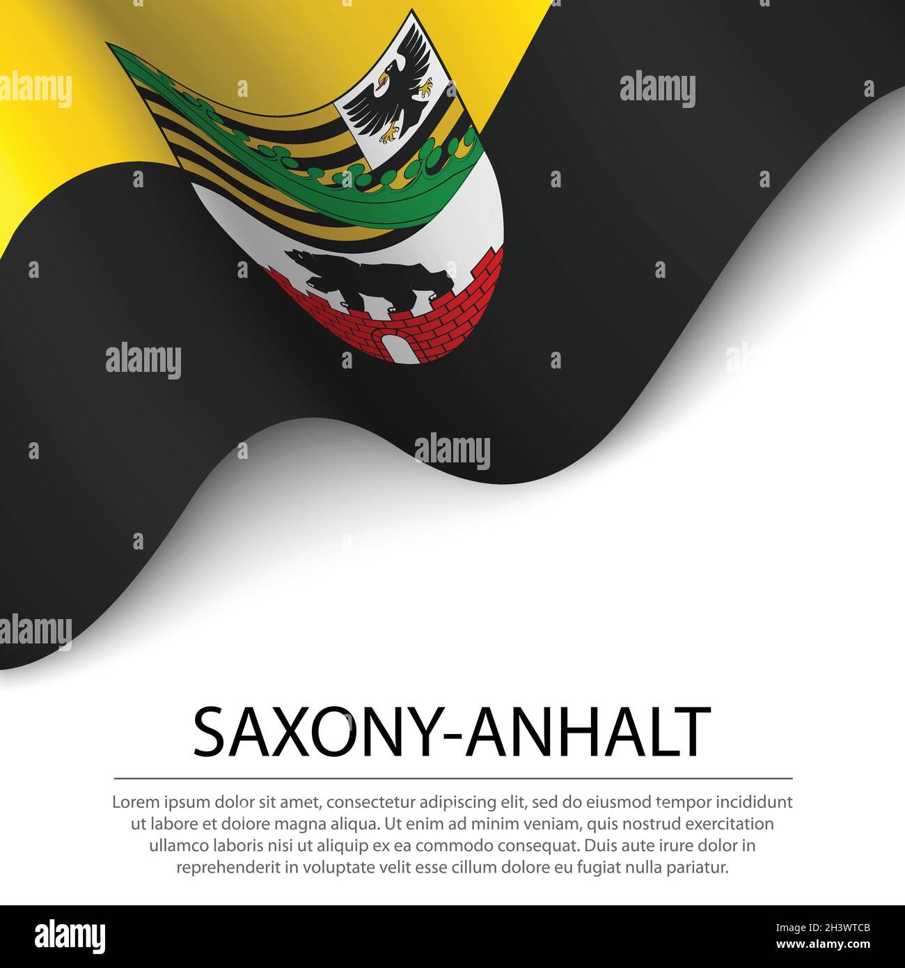 Waving flag of Saxony-Anhalt is a state of Germany on white background ...