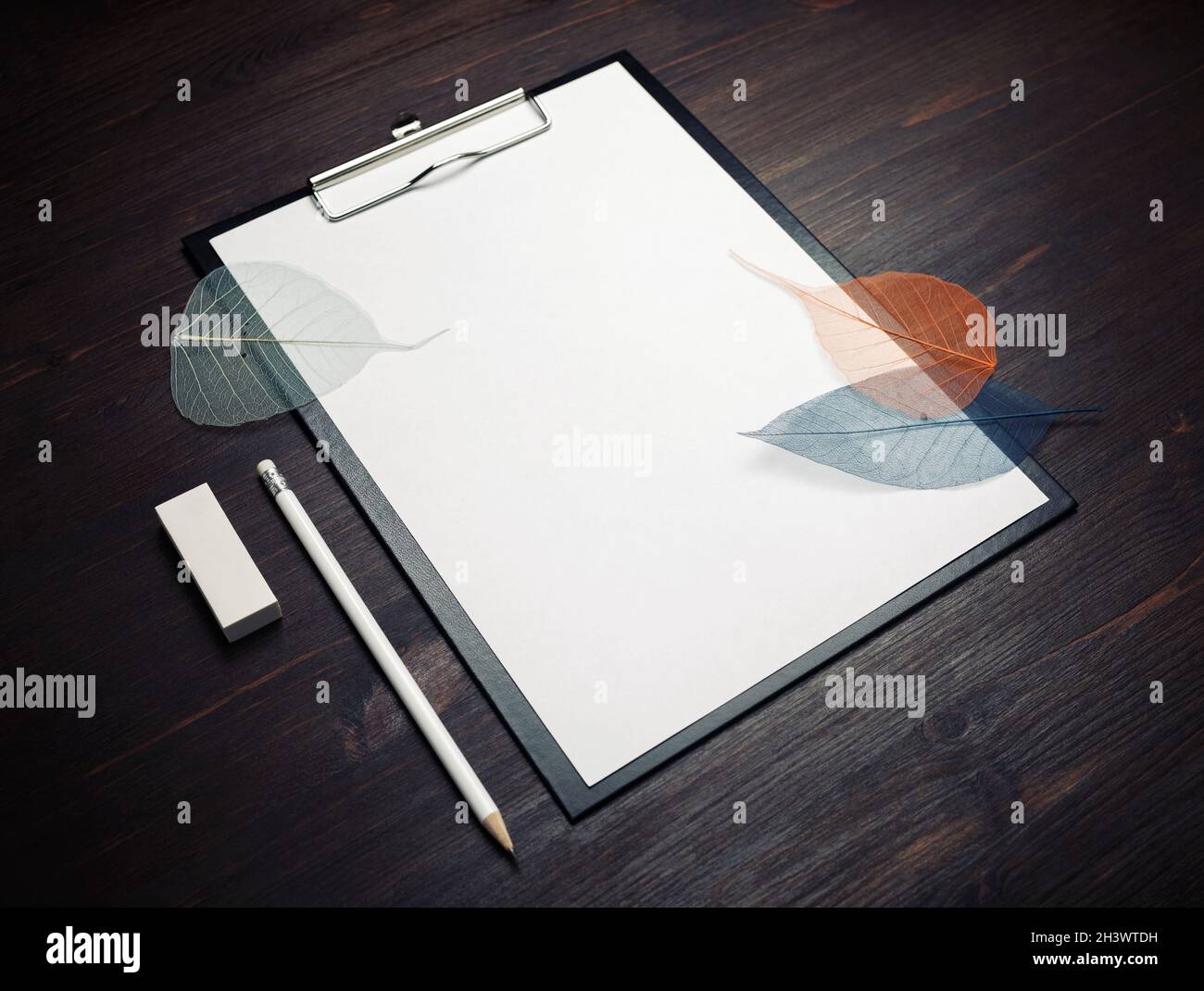 Clipboard, paper, pencil, eraser Stock Photo - Alamy