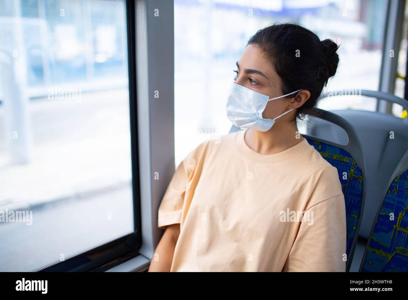 Indian Woman ride in public transport bus or tram Stock Photo - Alamy