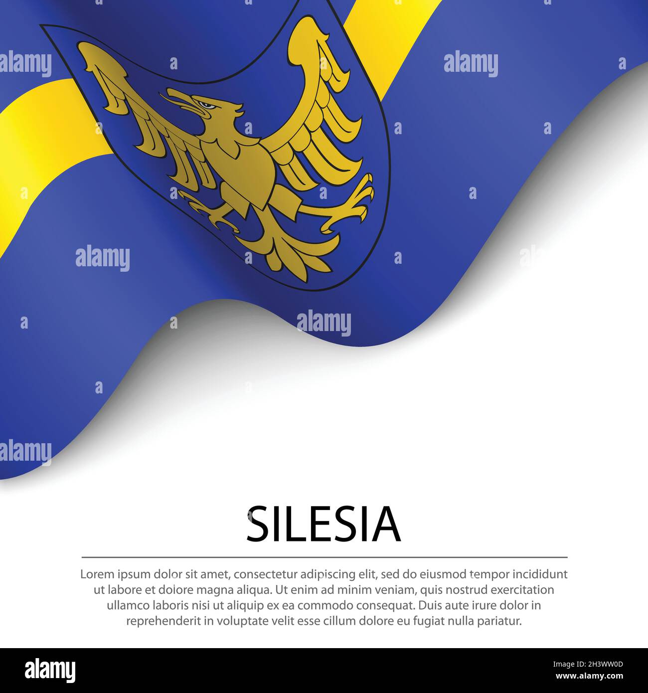 Waving flag of Silesian voivodship is a region of Polland on white ...