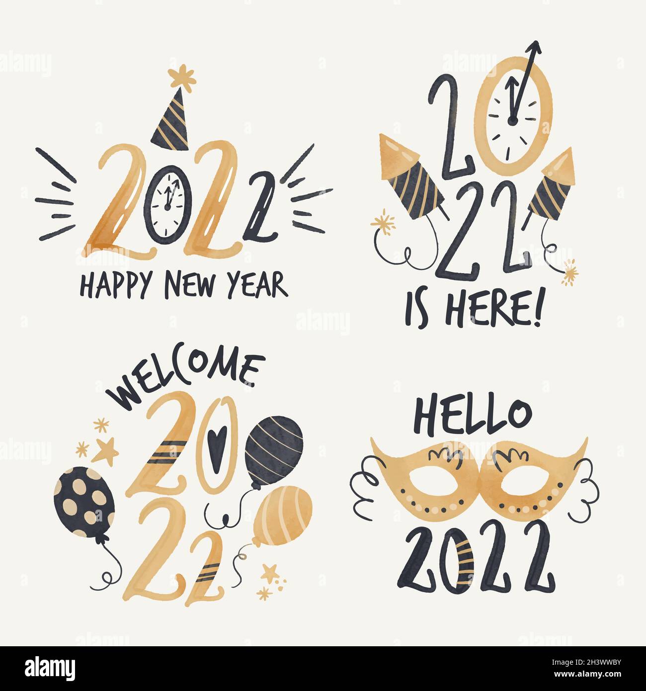 watercolor new year 2022 label collection vector design illustration ...