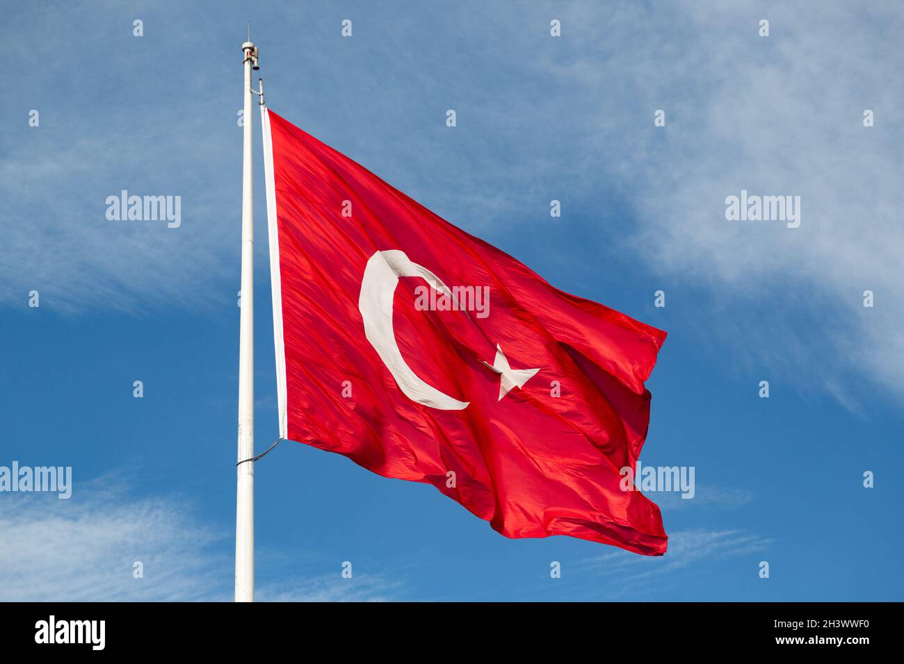 Giant Turkish Flag waving in the sky. Red, the blood of martyrs; the ...