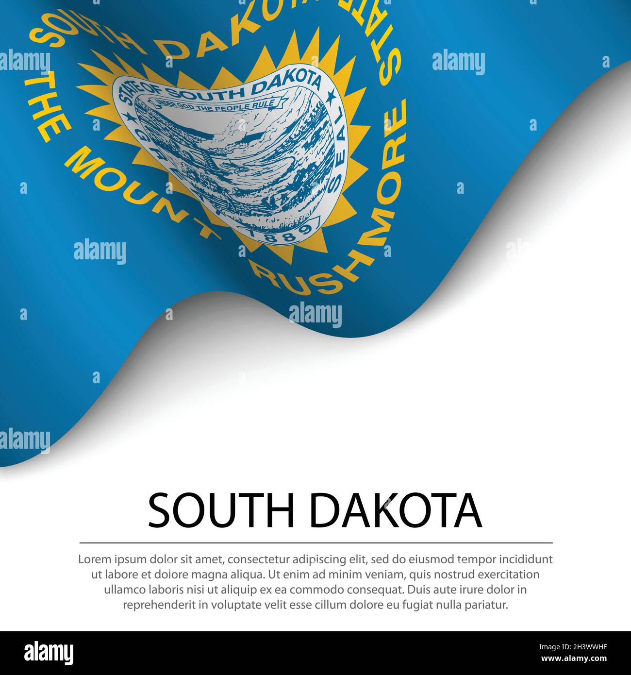 Waving flag of South Dakota is a state of USA on white background ...