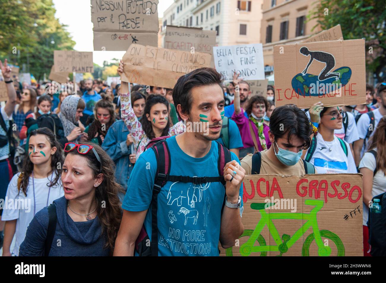 Rome, Italy 30/10/2021: protest demonstration against the G20 summit ...