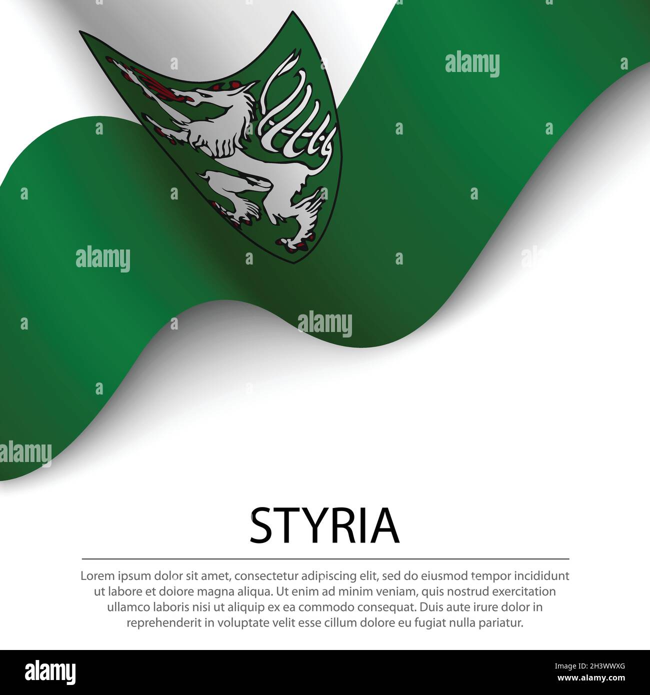 Waving flag of Styria is a state of Austria on white background. Banner ...