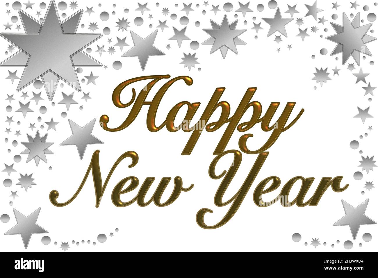 Happy New Year greeting in gold with silver star frame, vector ...