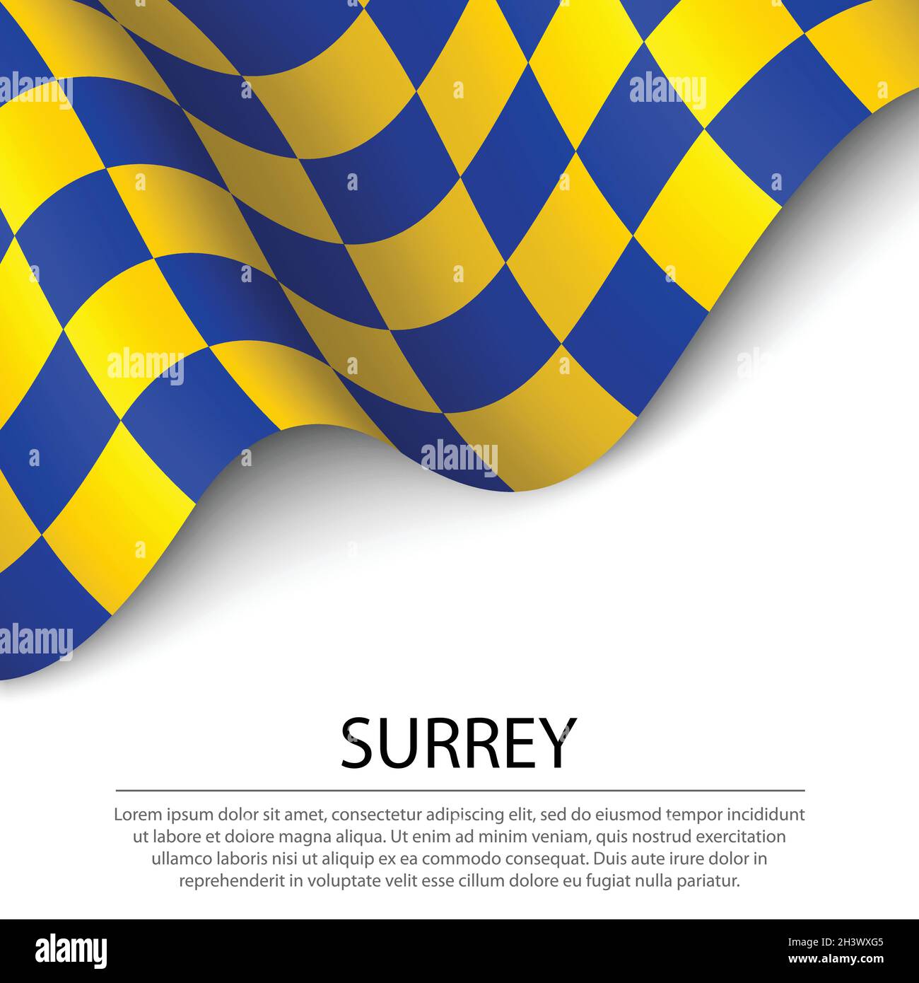 Waving flag of Surrey is a county of England on white background ...