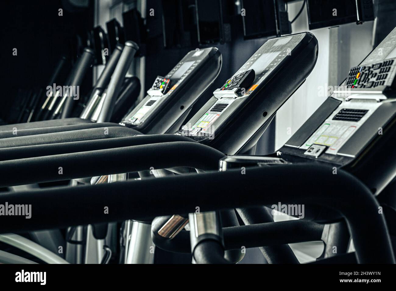 Treadmill screen in the new gym close up Stock Photo - Alamy