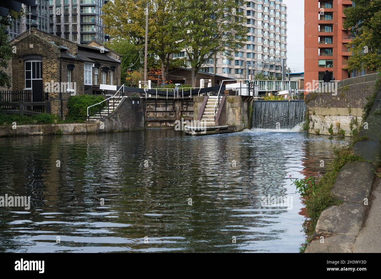 St Pancras Lock and weir on the Regents Canal. London, England, UK ...