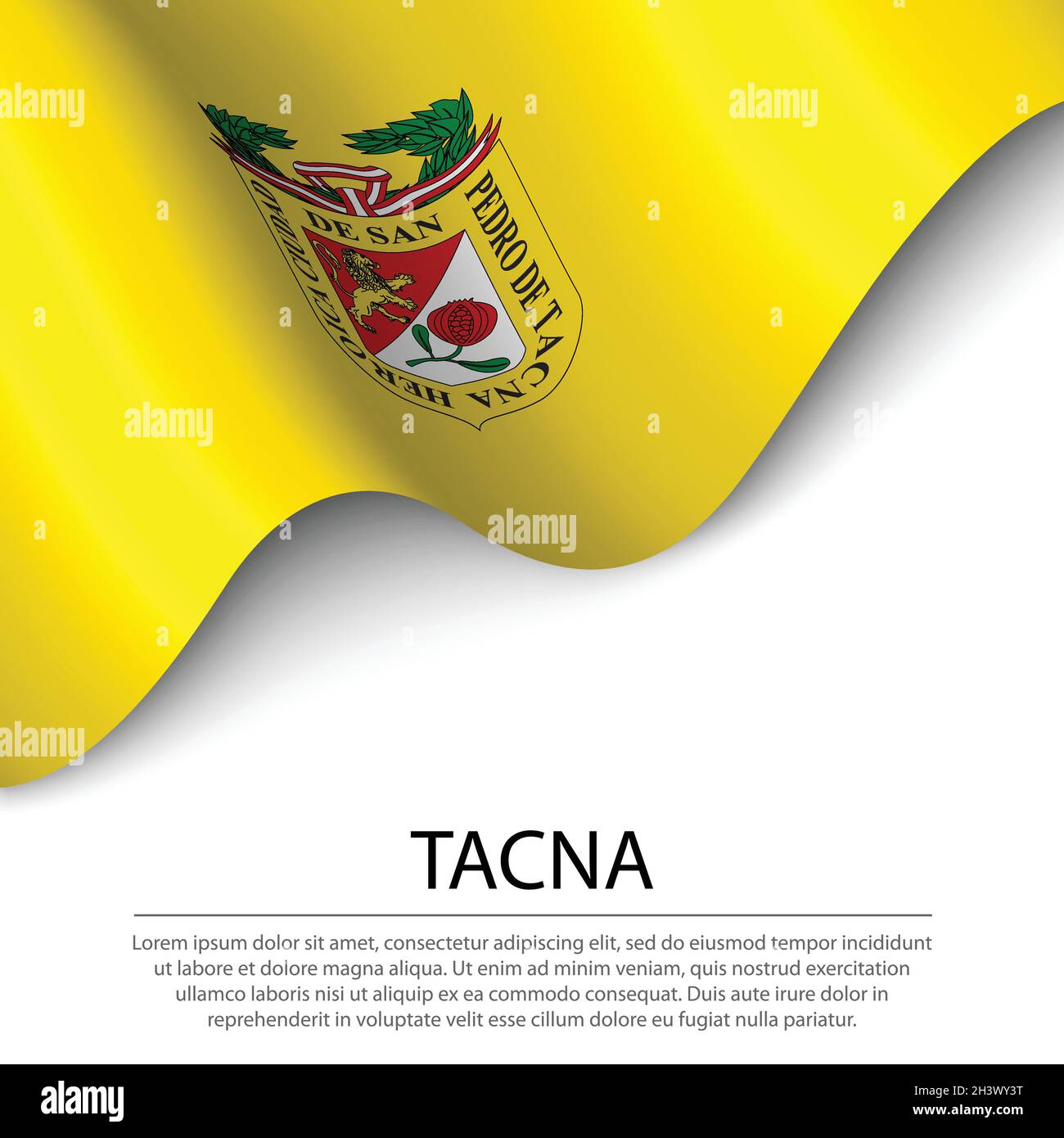 Waving flag of Tacna is a region of Peru on white background. Banner or ...