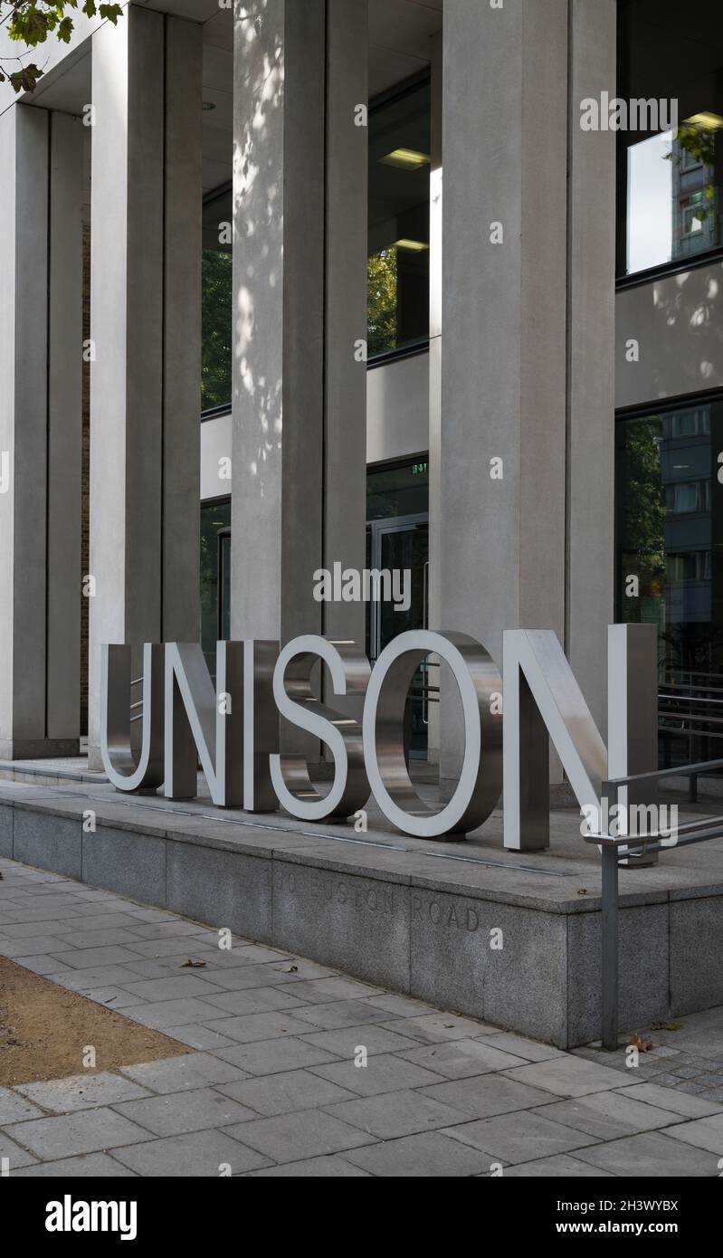 UNISON logo outside the London offices of UNISON labour trade union ...