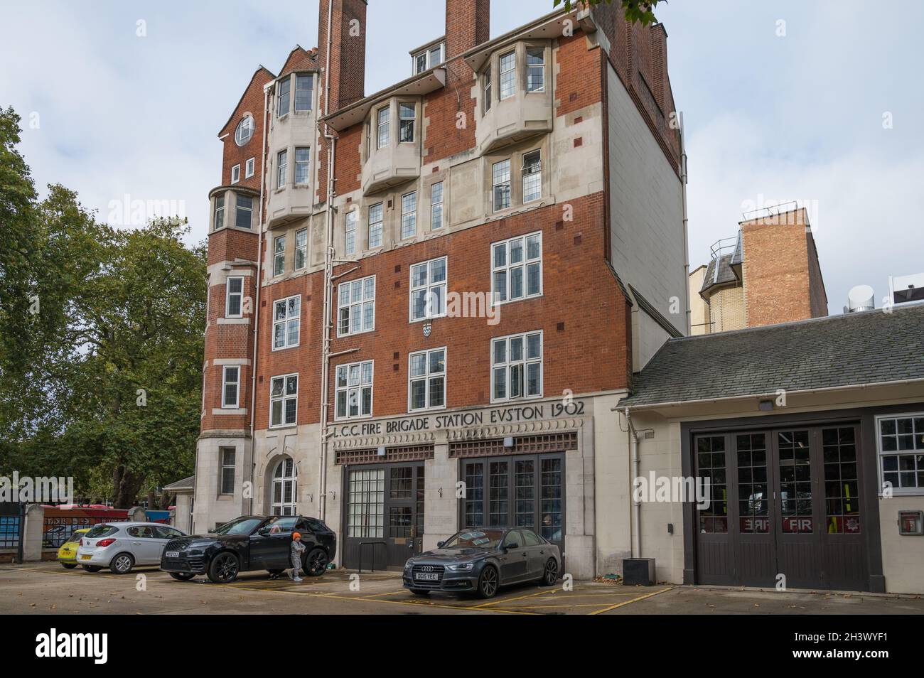 Exterior of Euston Fire Station in Euston Road, London, England, UK ...