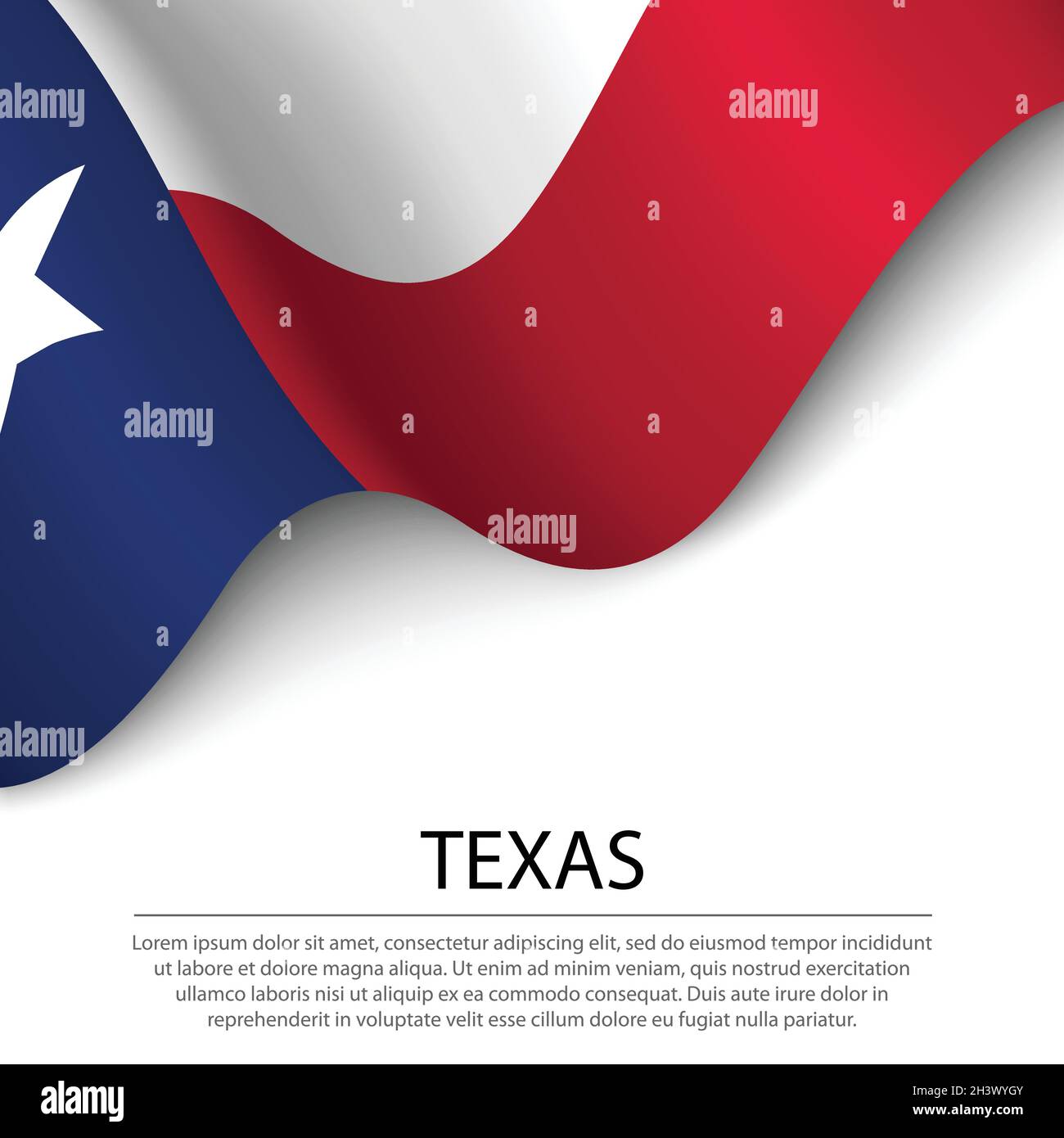 Waving flag of Texas is a state of USA on white background. Banner or ...