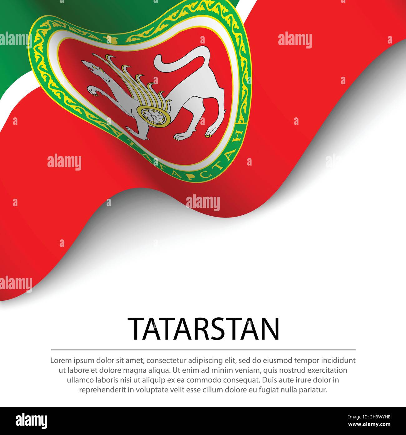 Waving flag of Tatarstan is a region of Russia on white background ...