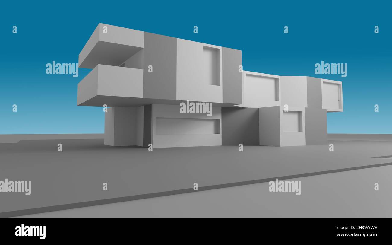Modern house abstract rendering Stock Photo - Alamy