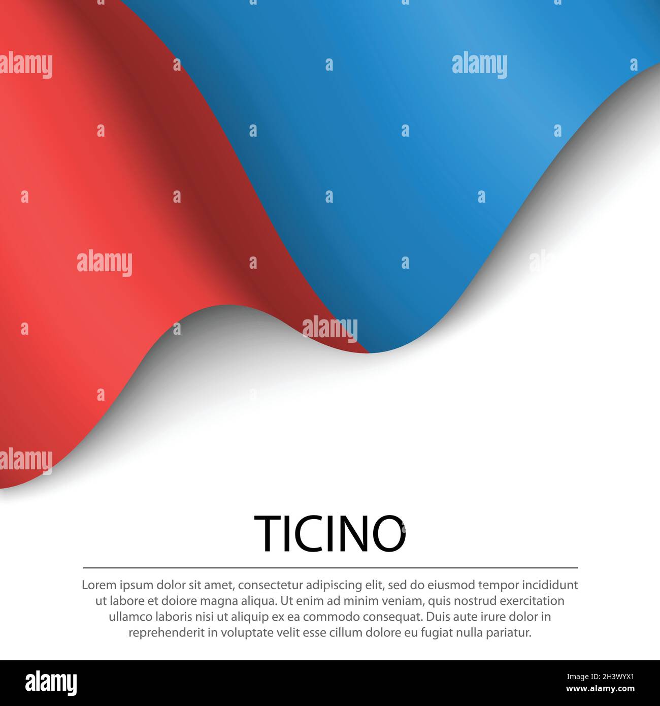 Waving flag of Ticino is a canton of Switzerland on white background ...
