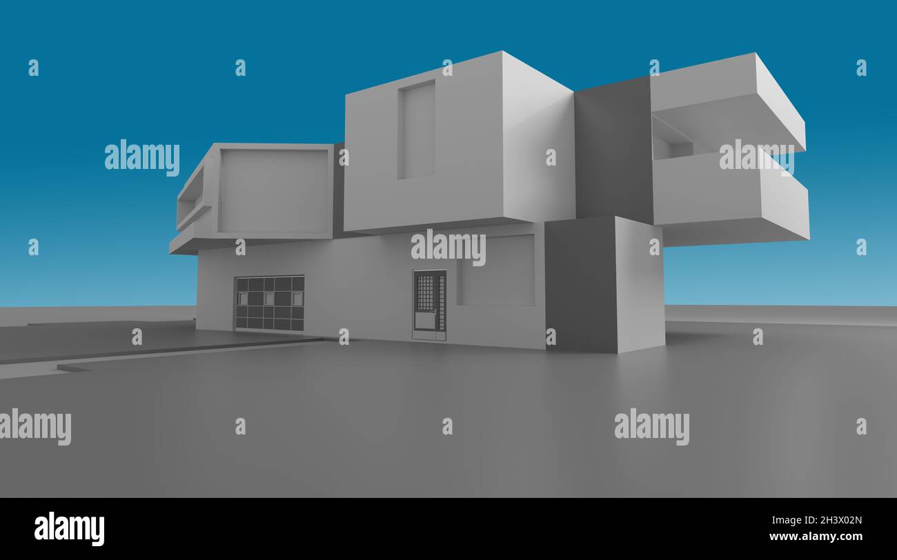 Modern house abstract rendering Stock Photo - Alamy