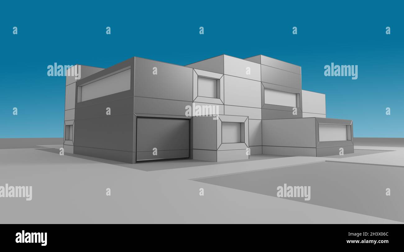 Modern house abstract rendering Stock Photo - Alamy