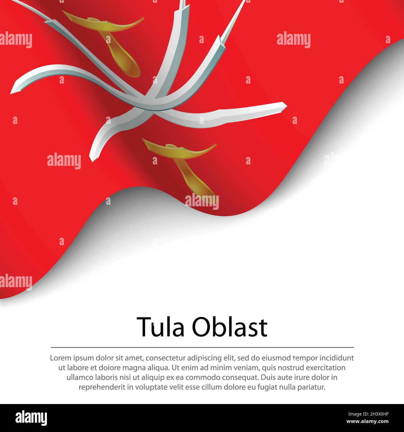 Waving flag of Tula Oblast is a region of Russia on white background ...