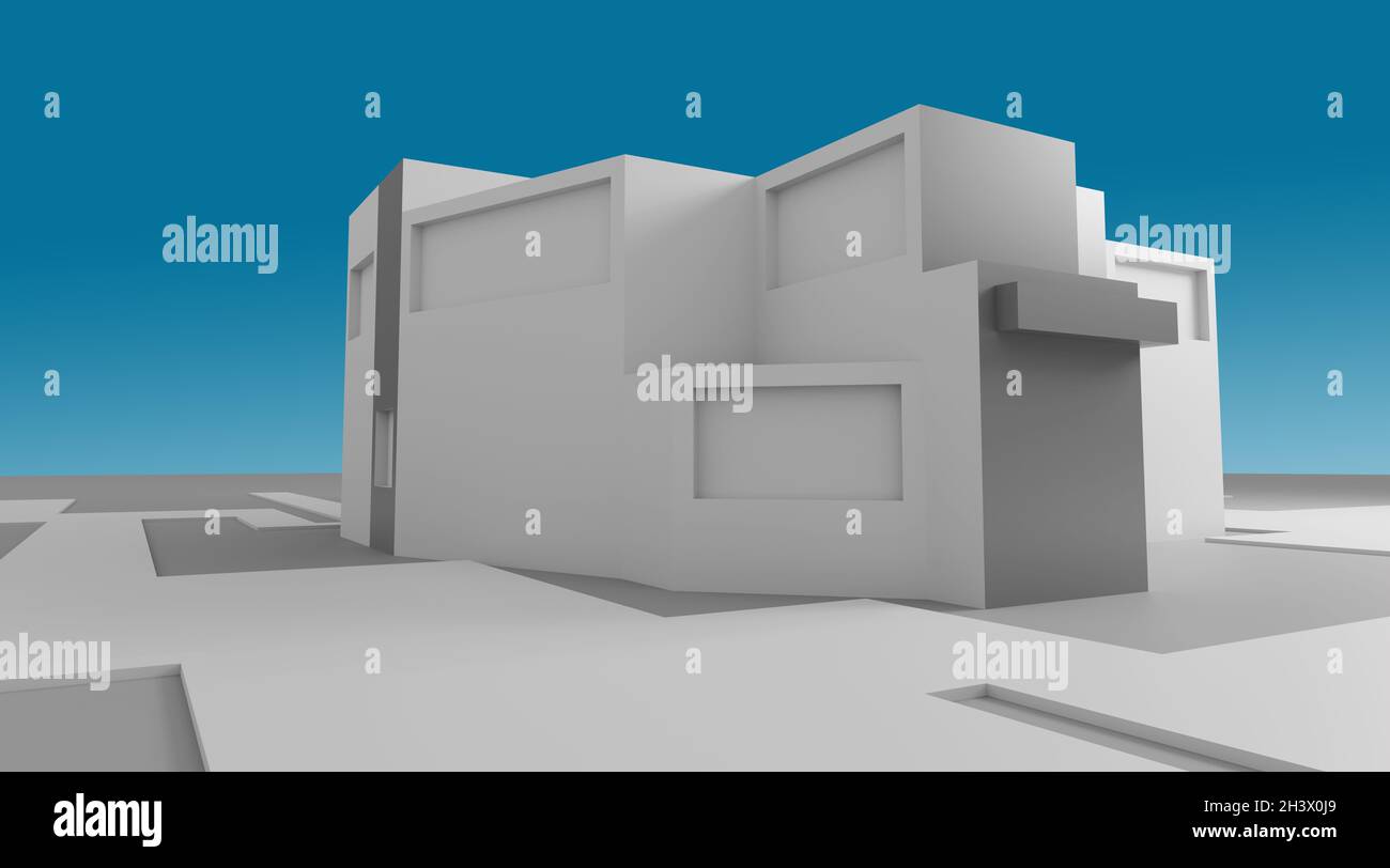 Modern house abstract rendering Stock Photo - Alamy