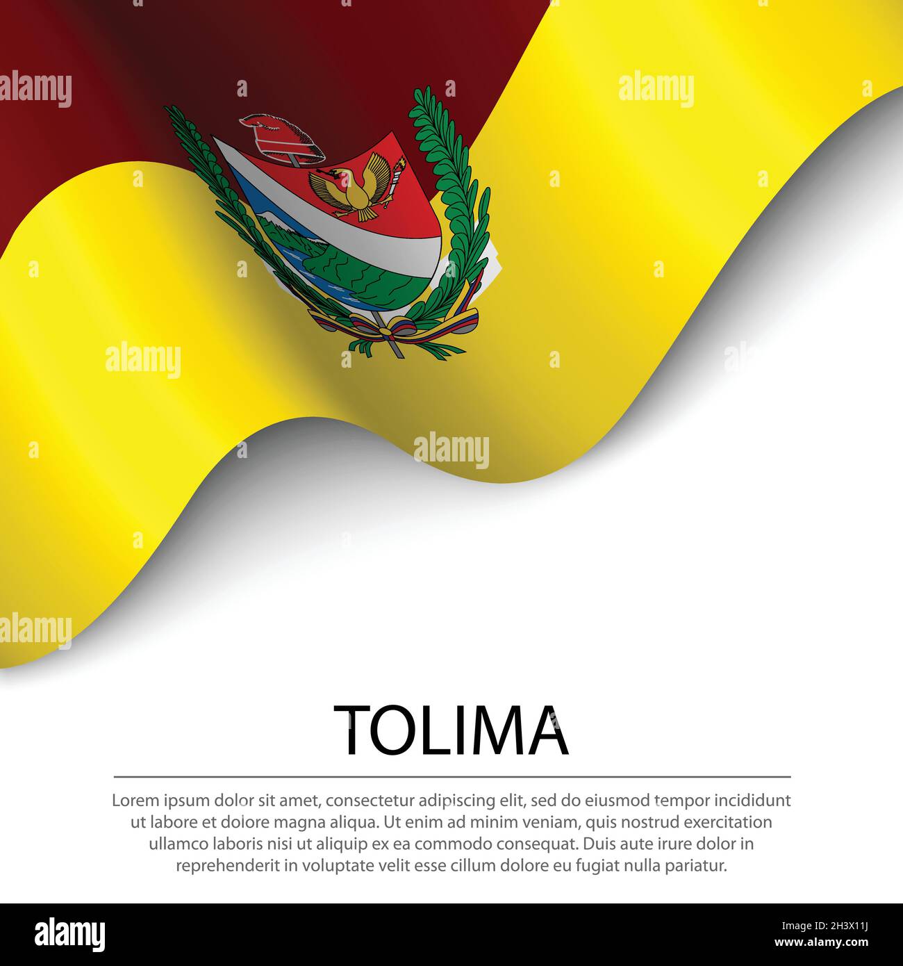 Waving flag of Tolima is a region of Colombia on white background ...