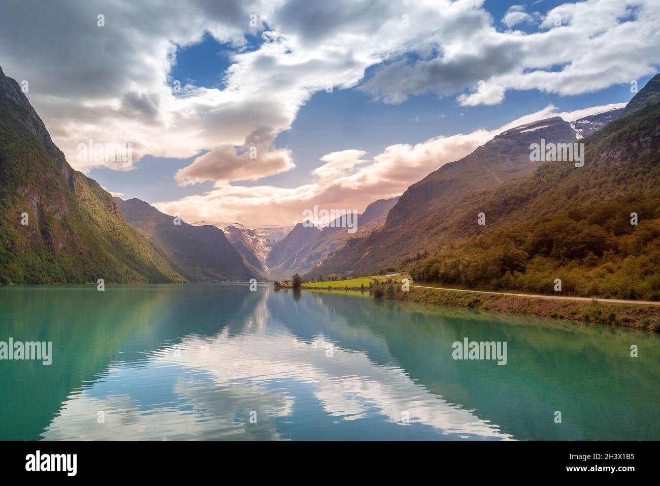 Norway fjord and mountains sunset landscape Stock Photo - Alamy