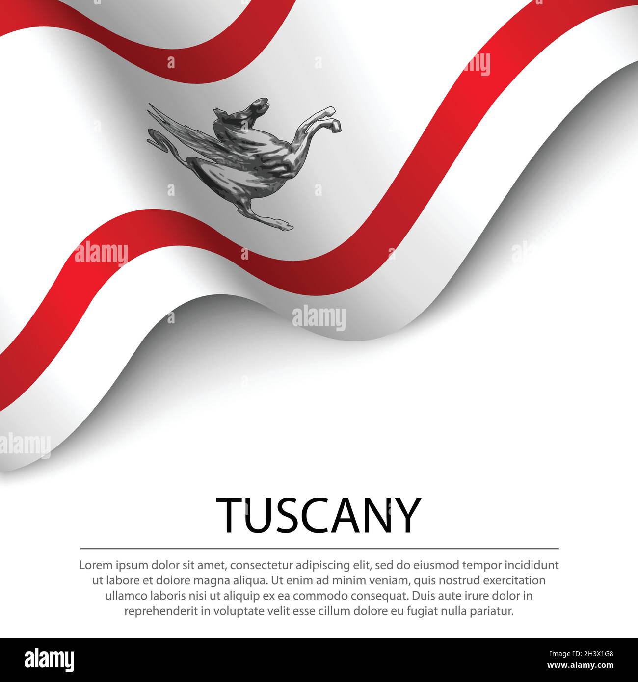 Waving flag of Tuscany is a region of Italy on white background. Banner ...