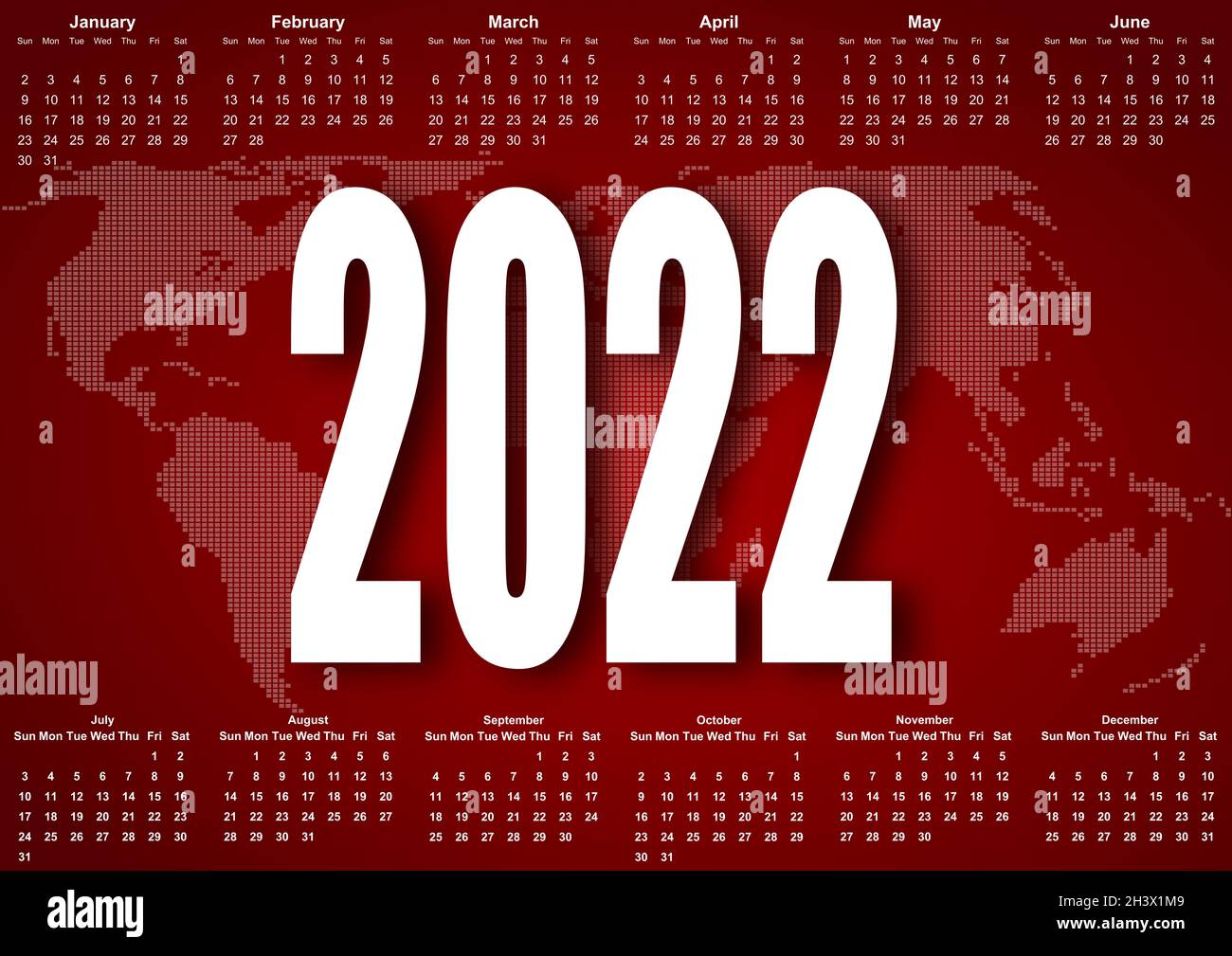 Global business concept calendar for year 2022 mondays first on world ...