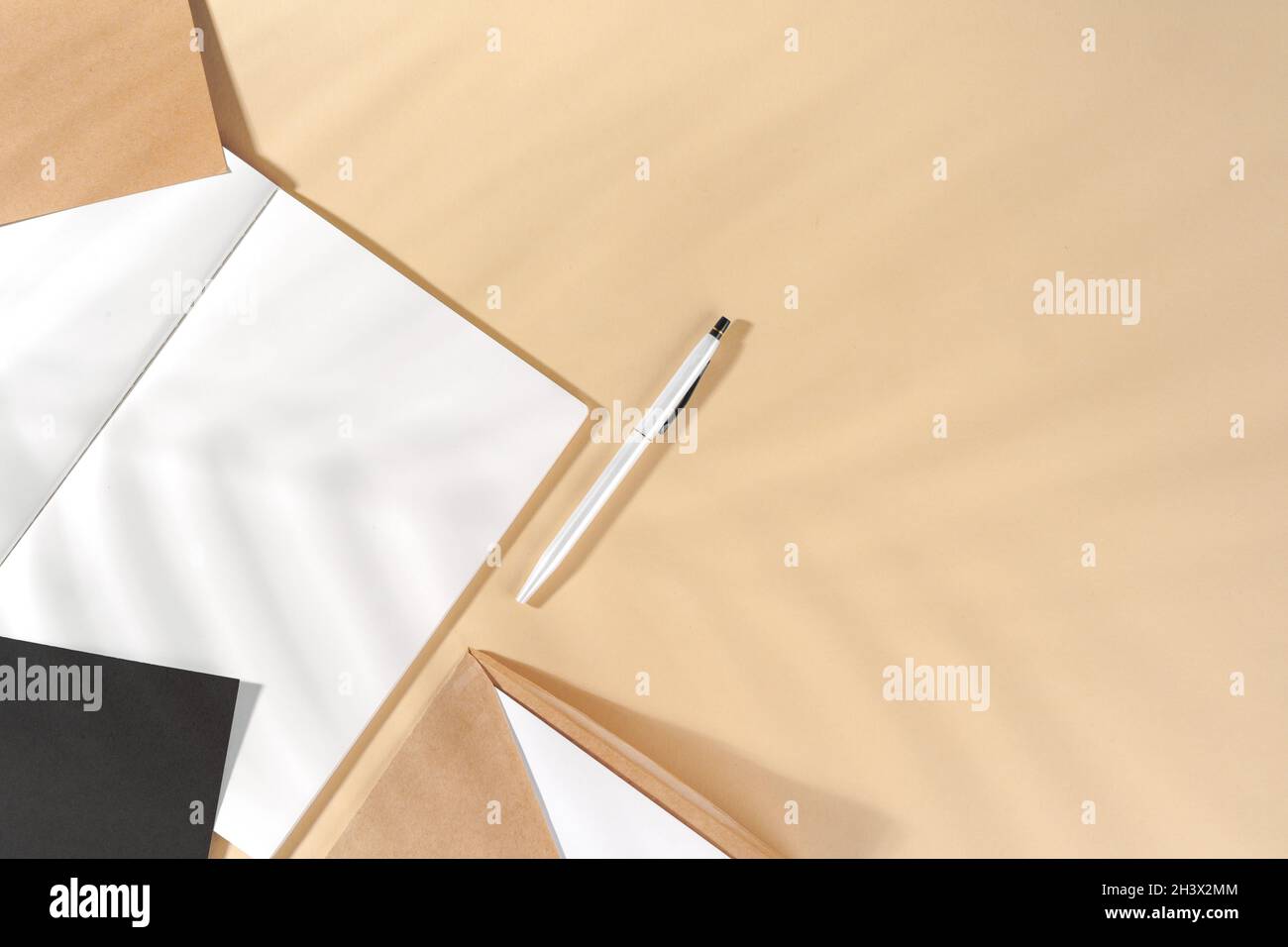 Open blank notepad with copy space on beige background, top view Stock ...
