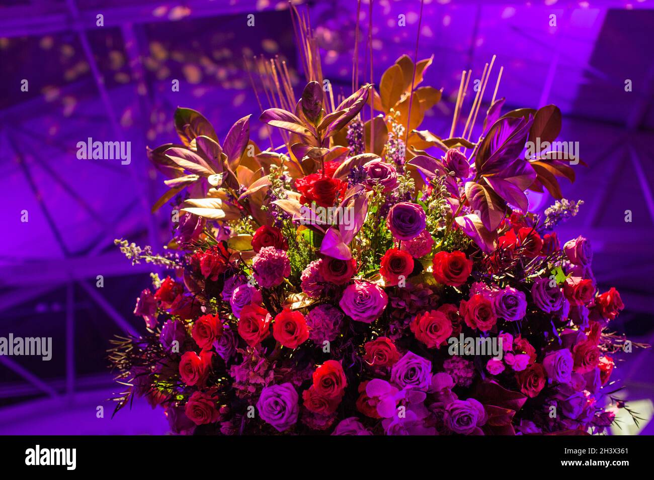 Flower arrangement of roses displayed at an event Stock Photo - Alamy