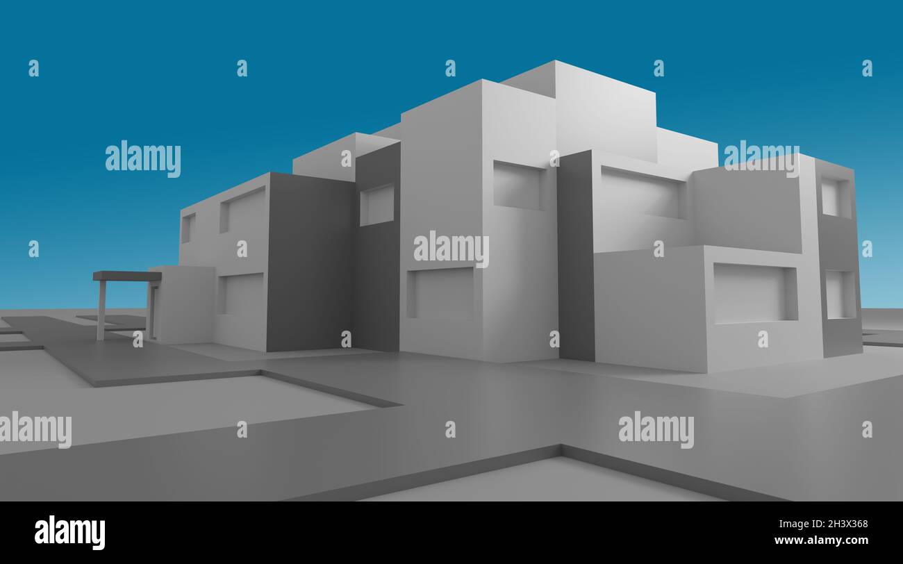 Modern house abstract rendering Stock Photo - Alamy