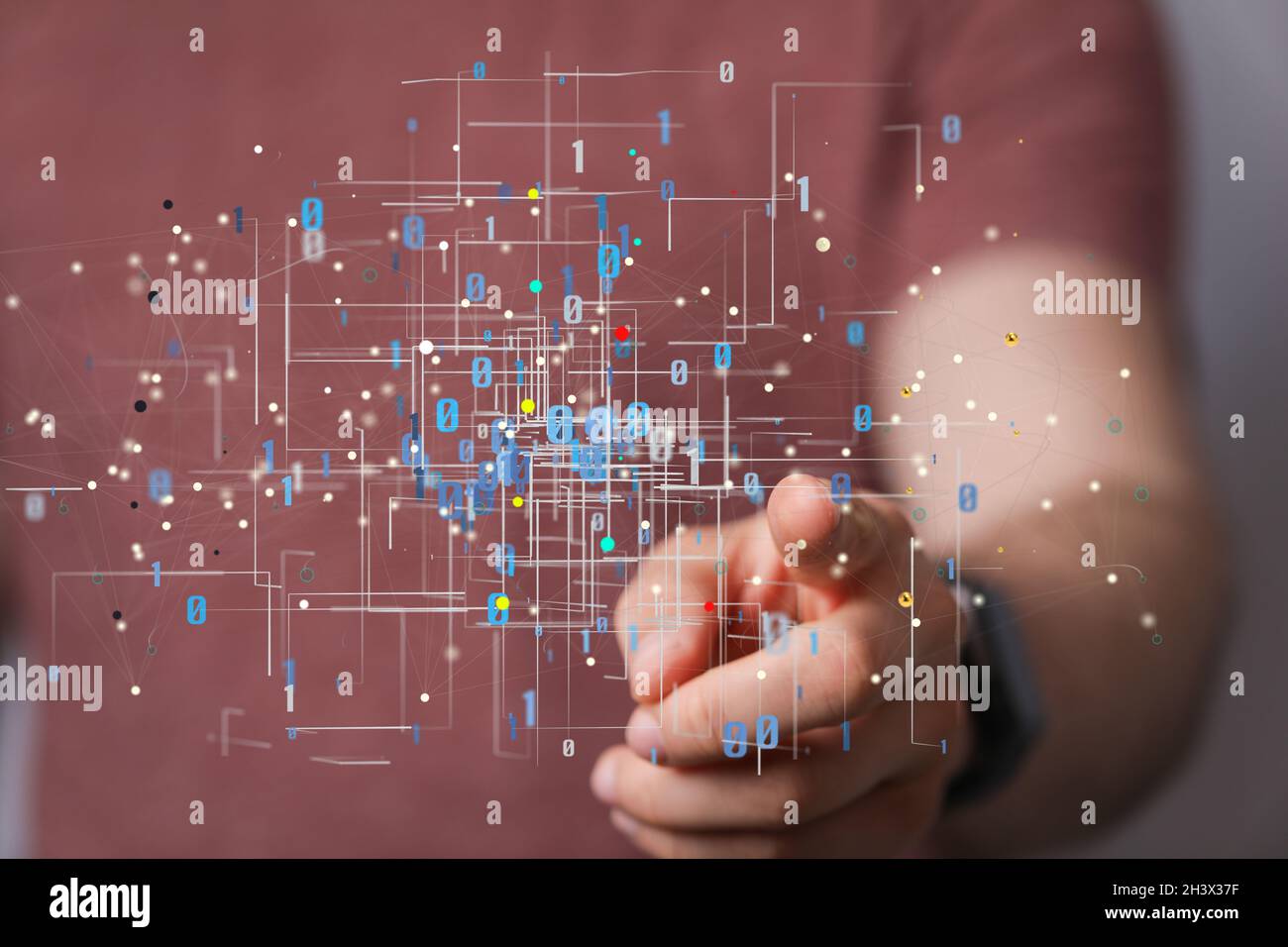 Closeup of 3D rendering of cybersecurity with binary codes floating on a human's hand Stock ...