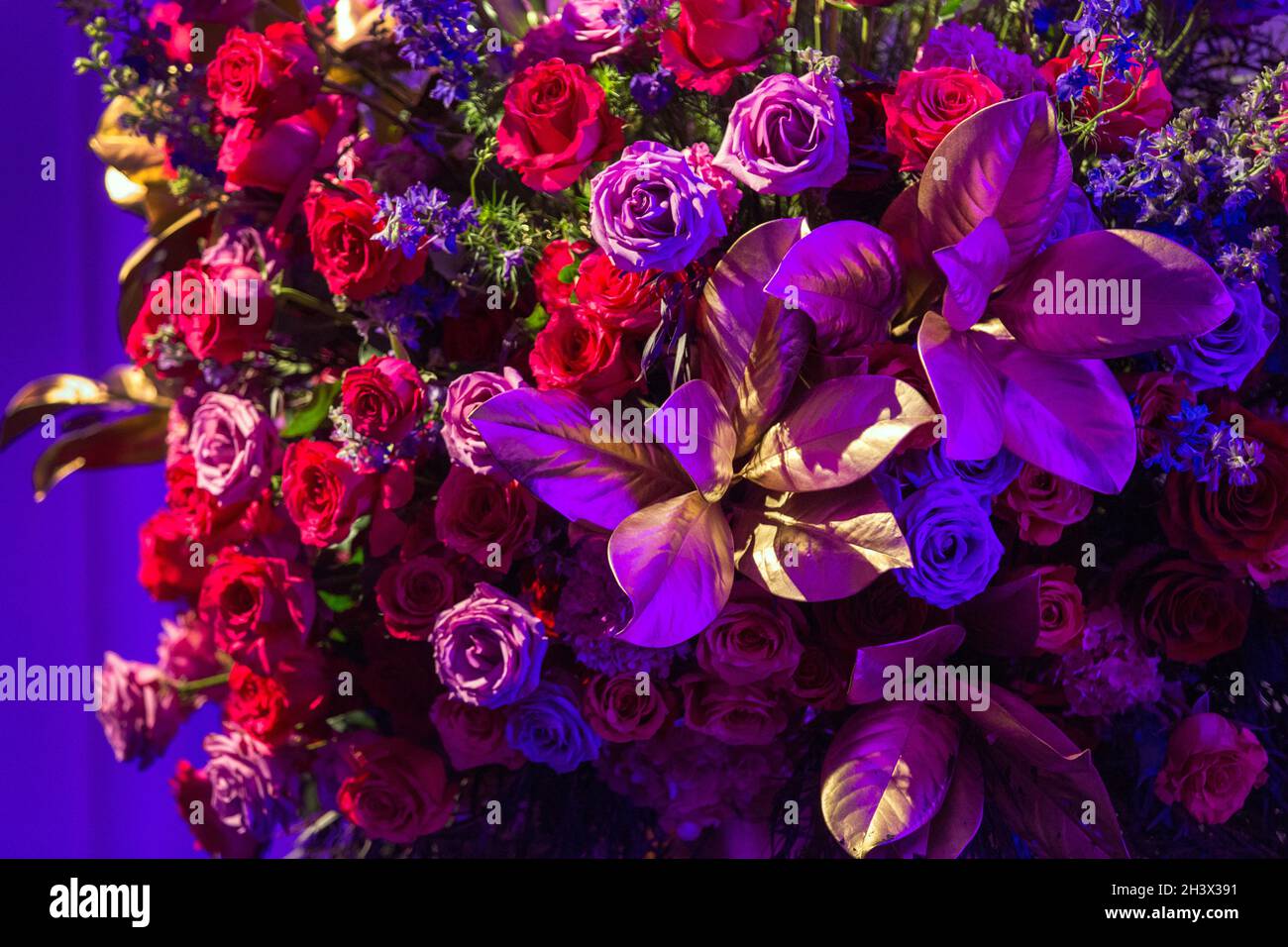 Flower arrangement of roses displayed at an event Stock Photo - Alamy