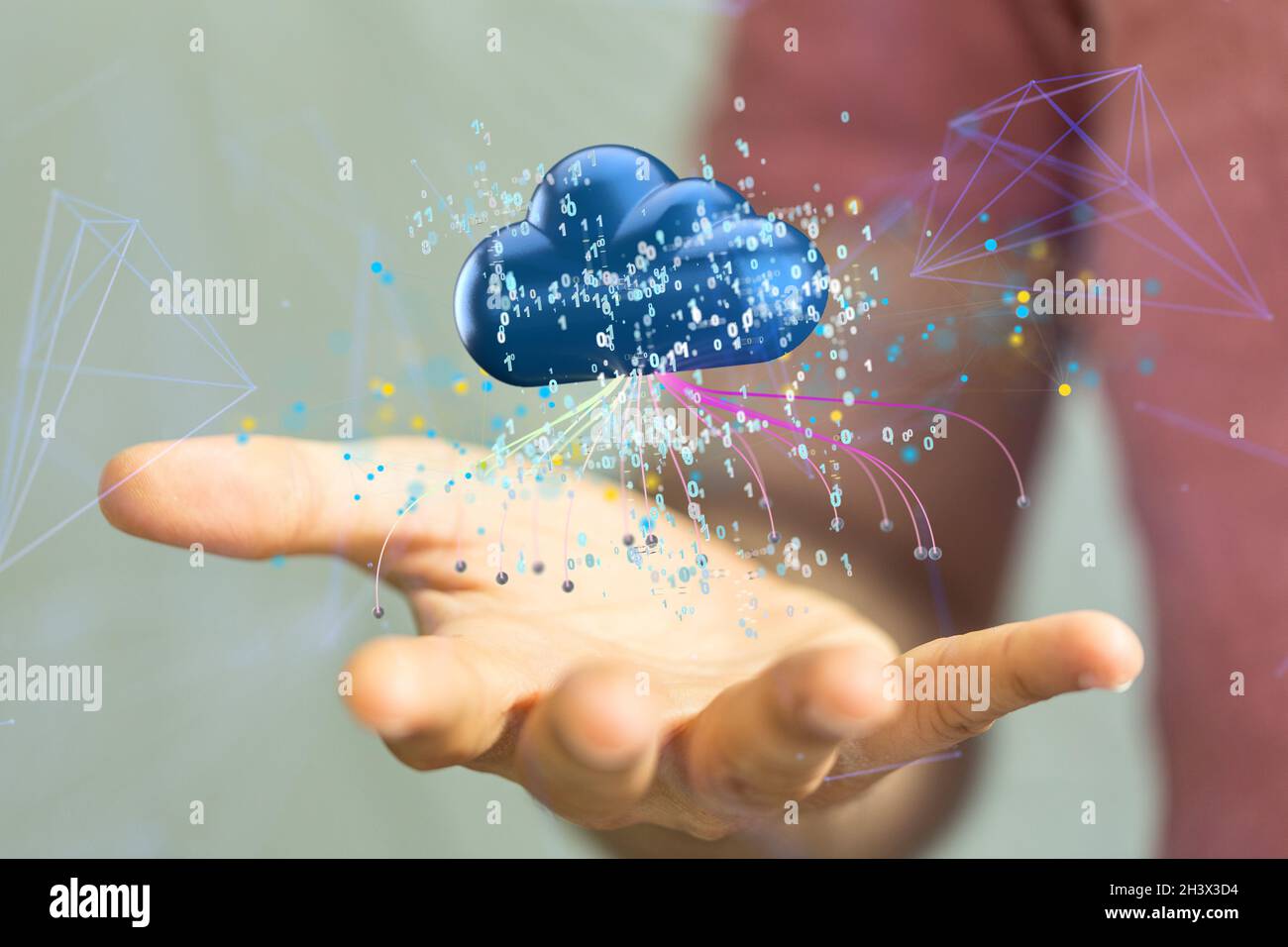 3D rendering of floating digital data network symbol and cloud Stock ...