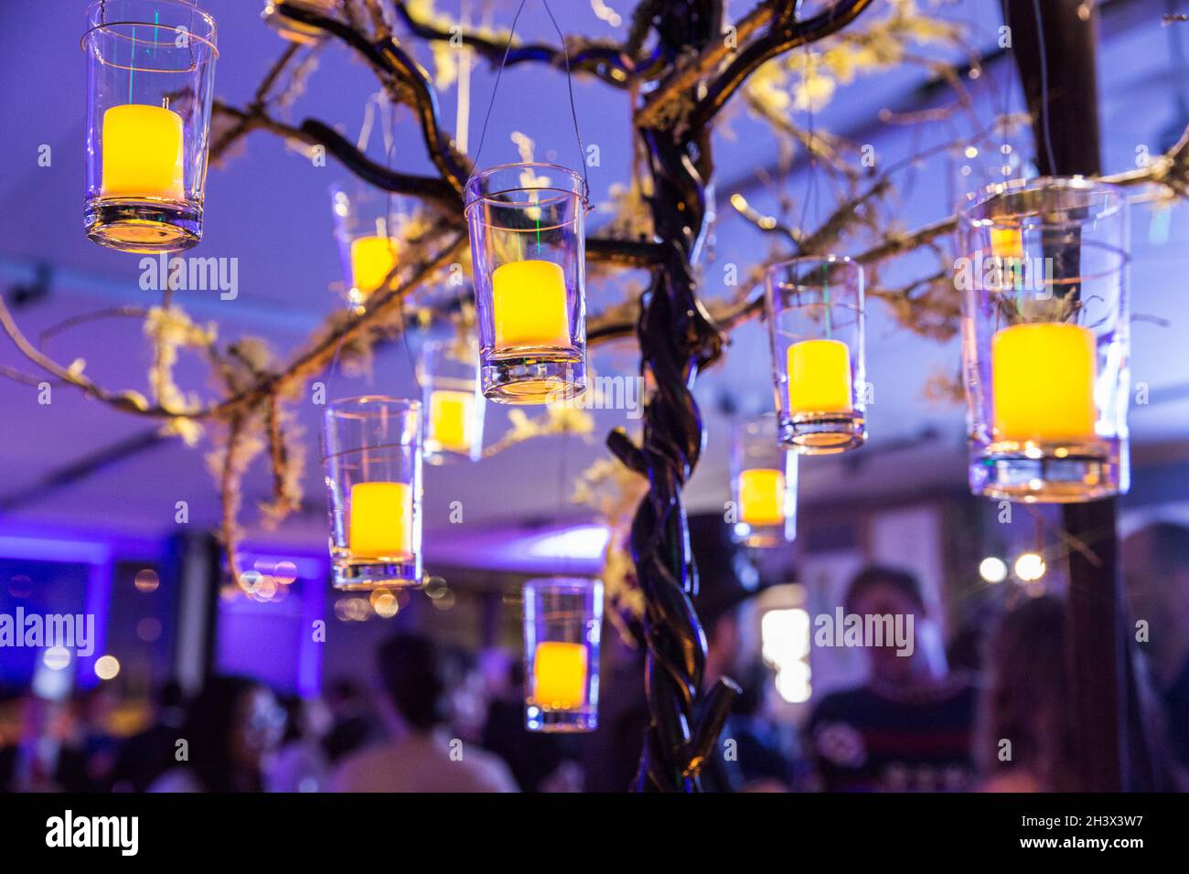 Candle arrangement on display at an event Stock Photo - Alamy