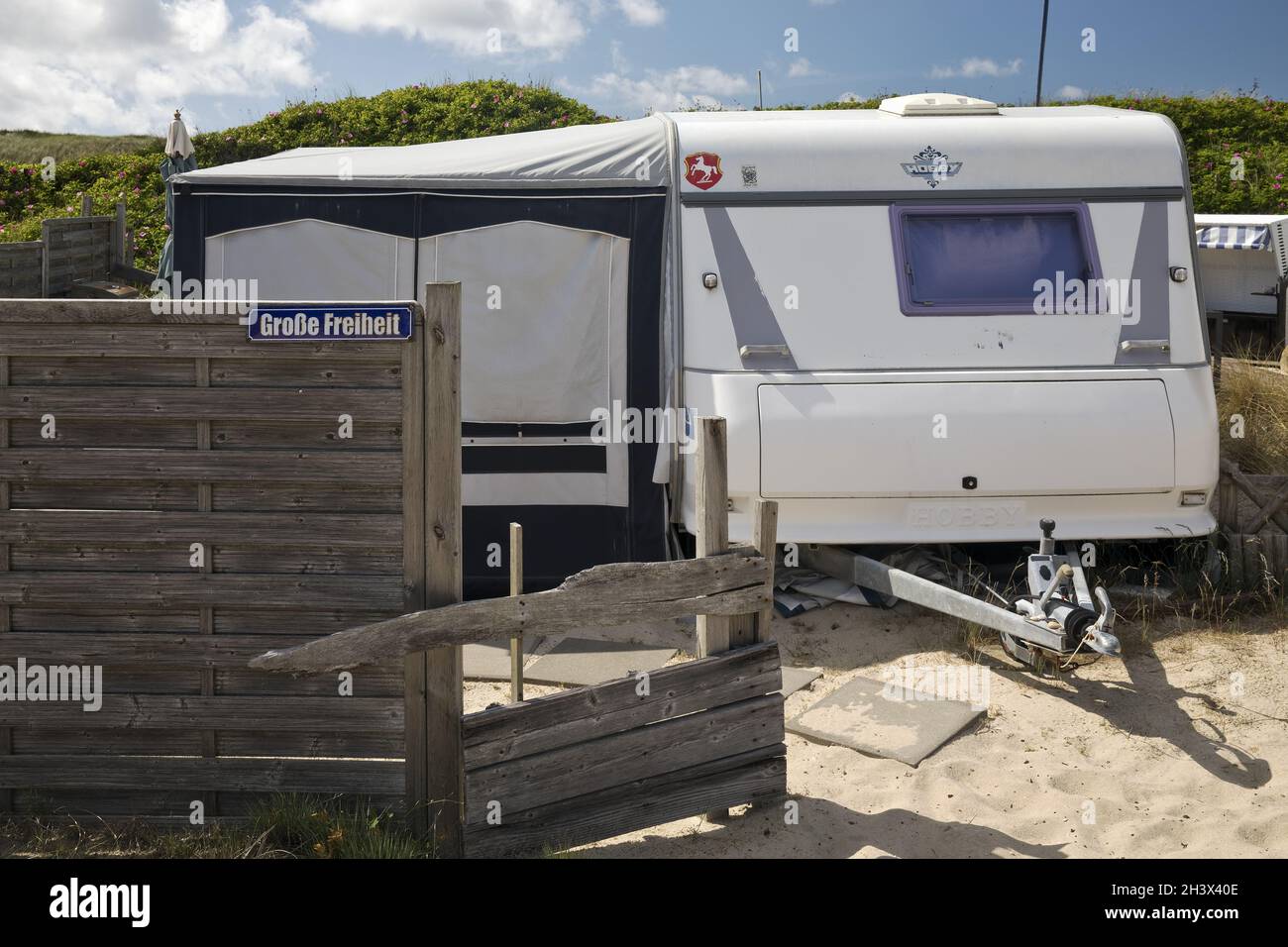 Camping site, sign Grosse Freiheit,great freedom, Hoernum, Sylt ...