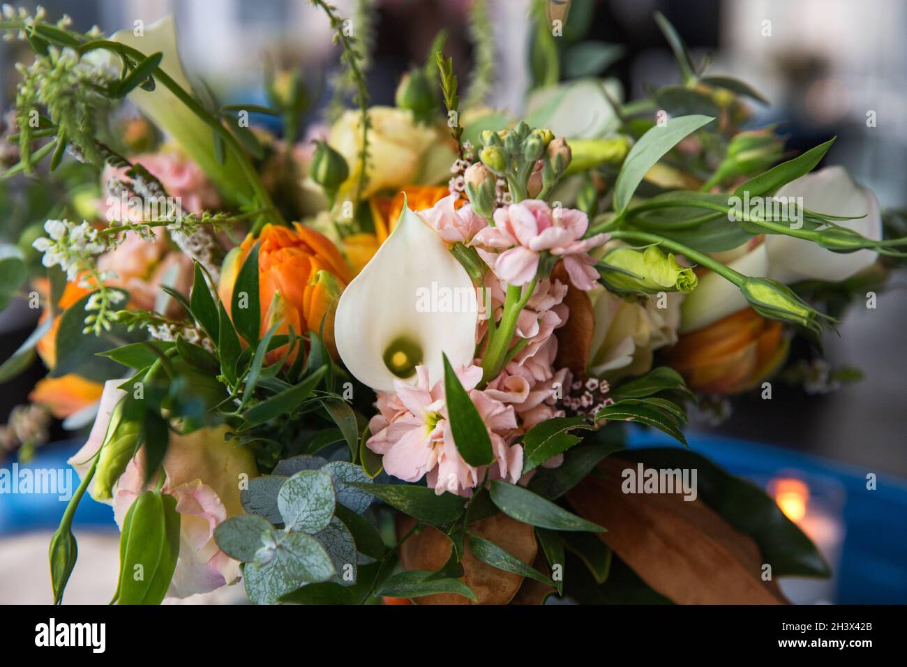 Flower arrangement on display at an event Stock Photo - Alamy