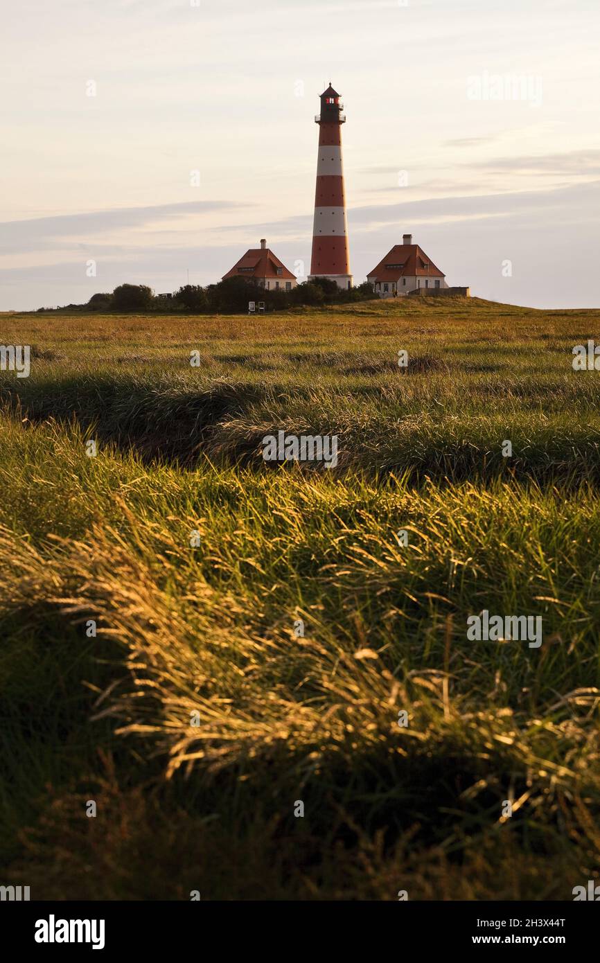 Westerhever lighthouse, Wadden Sea National Park, North Sea, North ...
