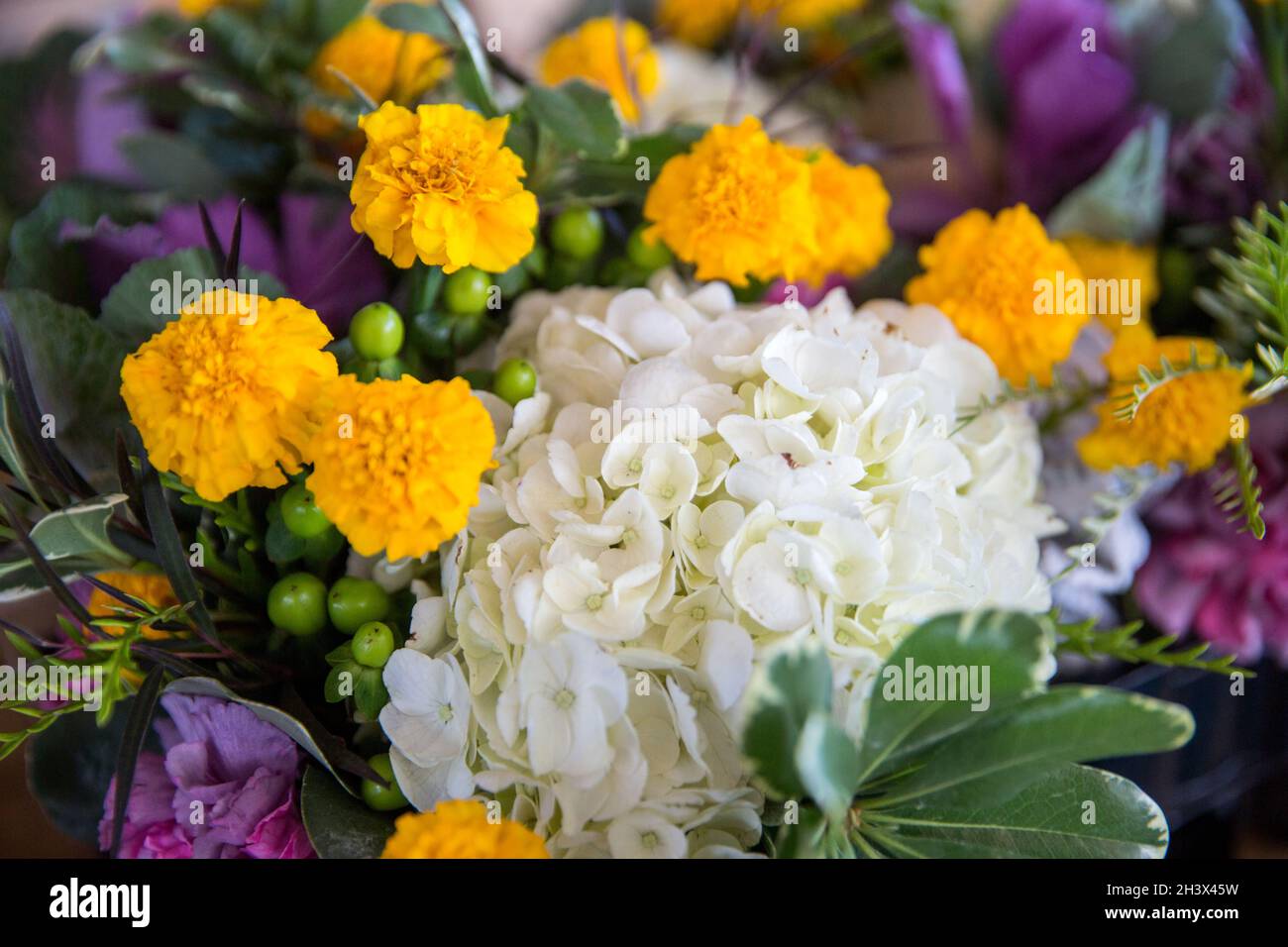 Flower arrangement on display at an event Stock Photo - Alamy