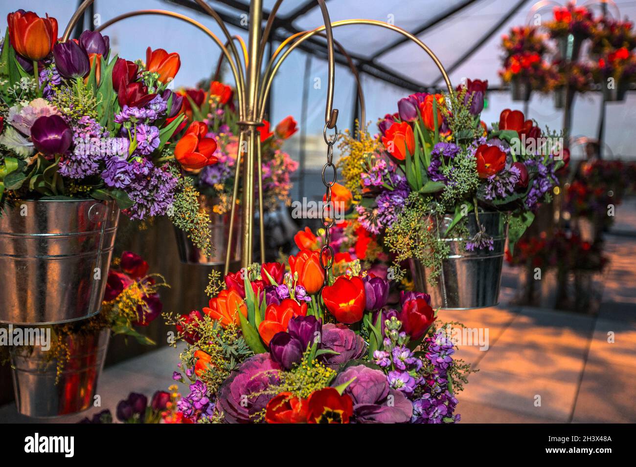 Flower arrangement on display at an event Stock Photo - Alamy