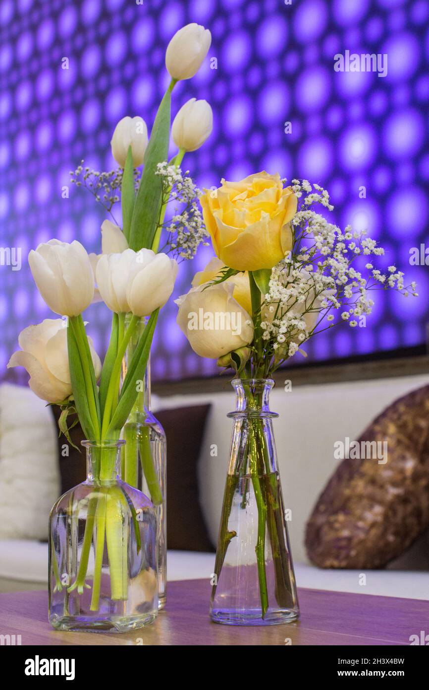 Flower arrangement on display at an event Stock Photo - Alamy