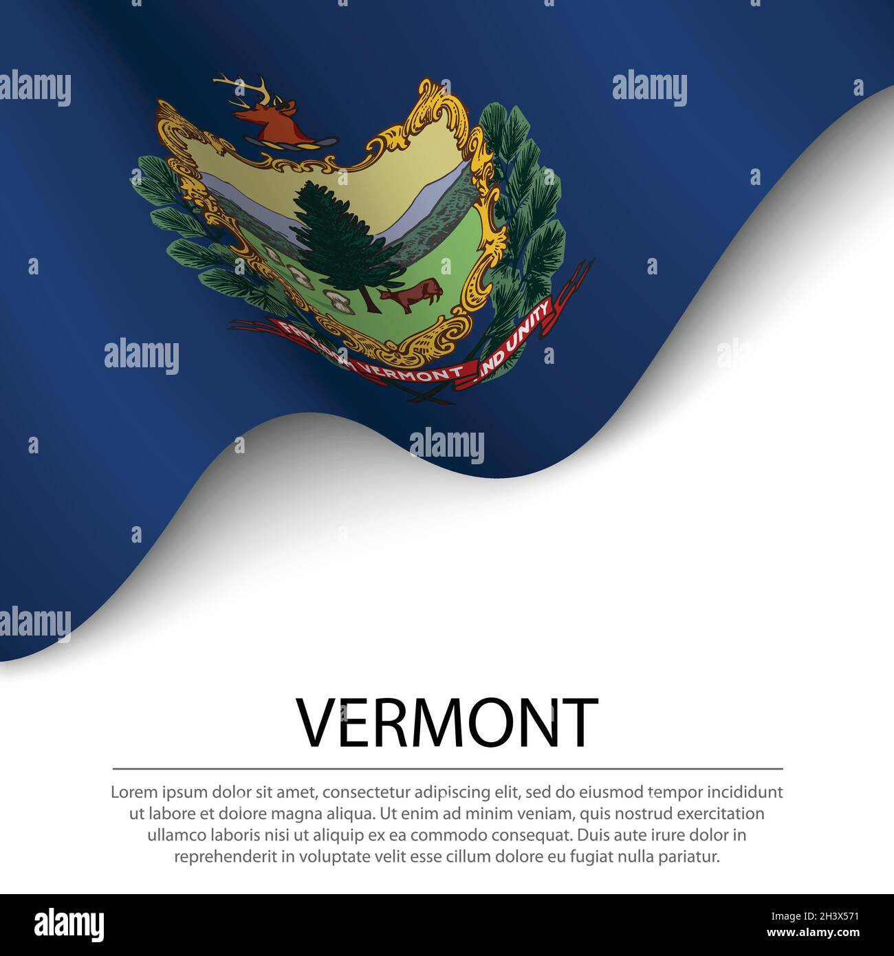 Waving flag of Vermont is a state of USA on white background. Banner or ...