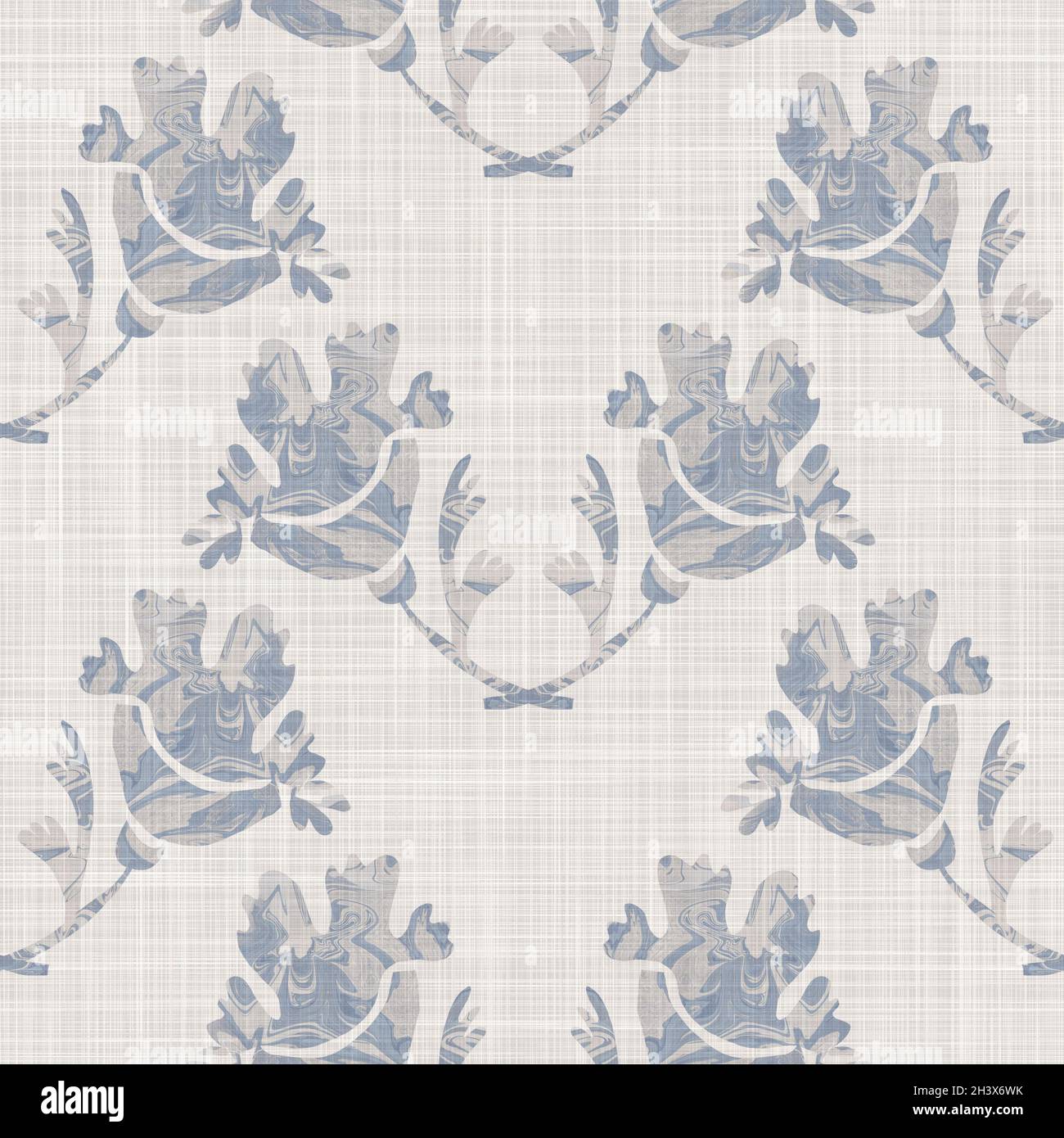 Seamless french linen printed floral damask background. Provence blue ...