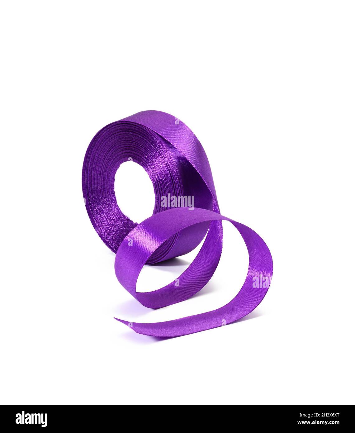 Rolled purple silk ribbon in roll isolated on white background Stock ...