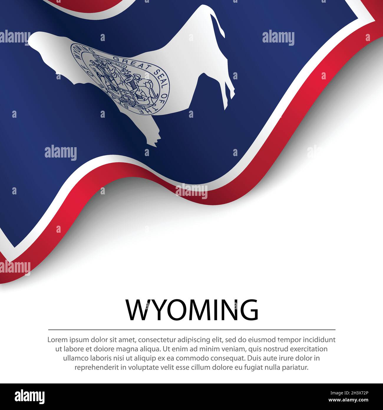 Waving flag of Wyoming is a state of USA on white background. Banner or ...