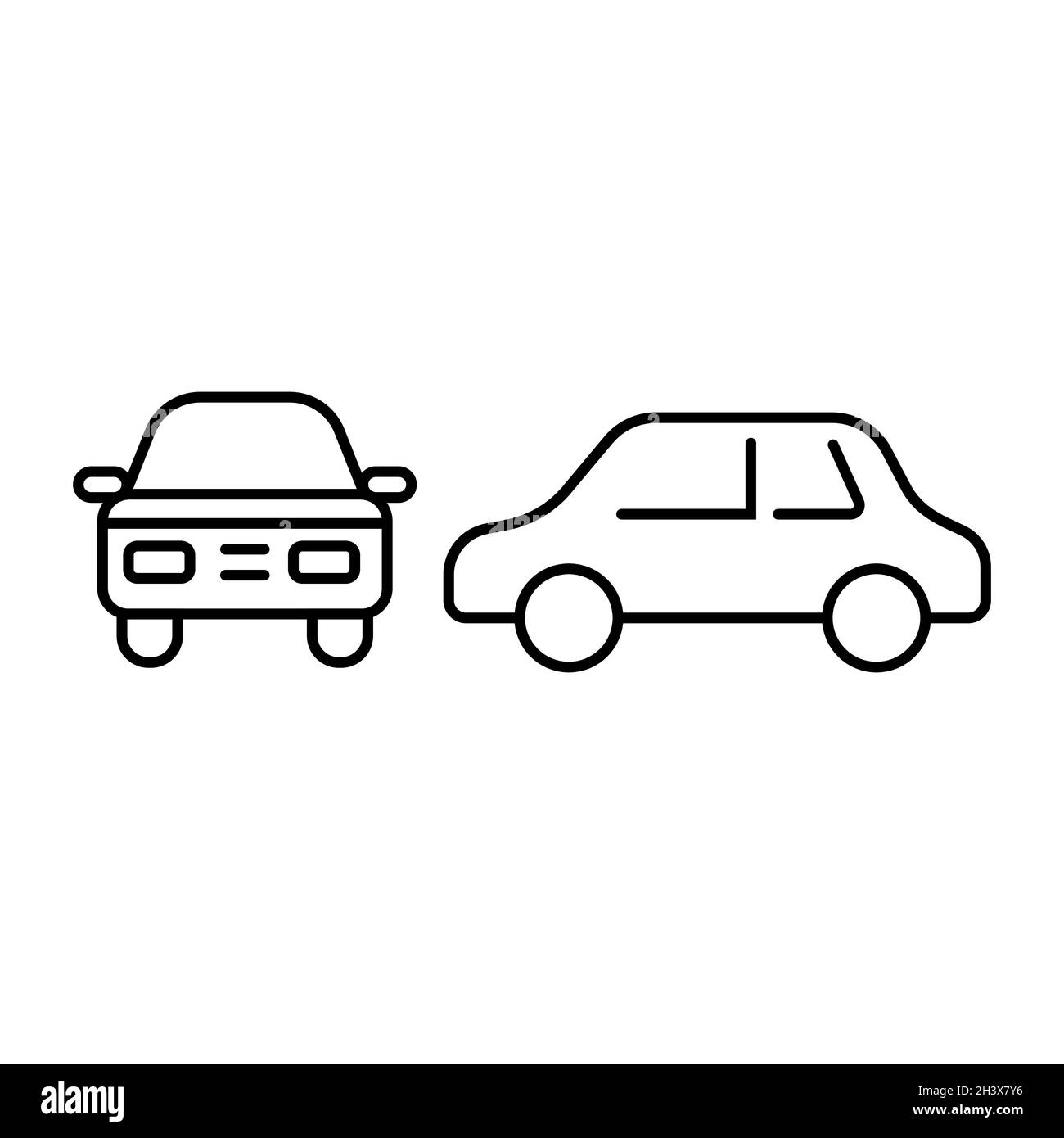 Car icon set front and side view outline symbol. Vector illustration ...