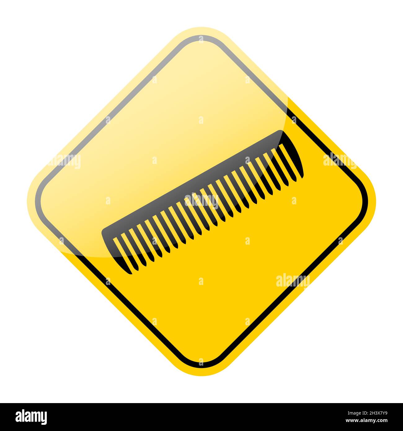 Comb silhouette icon. Hairbrush white symbol isolated on on yellow road ...